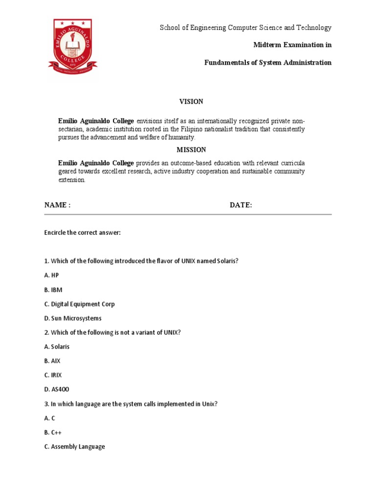 Midterm Exam BS SYSTEM ADMINISTRATION | PDF | Computer File | Unix