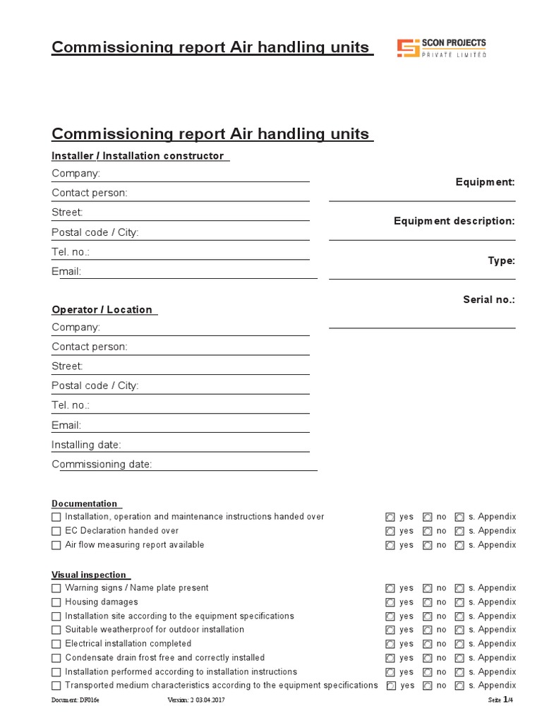 Air Handling Units Commissioning Report | PDF | Electricity | Tools