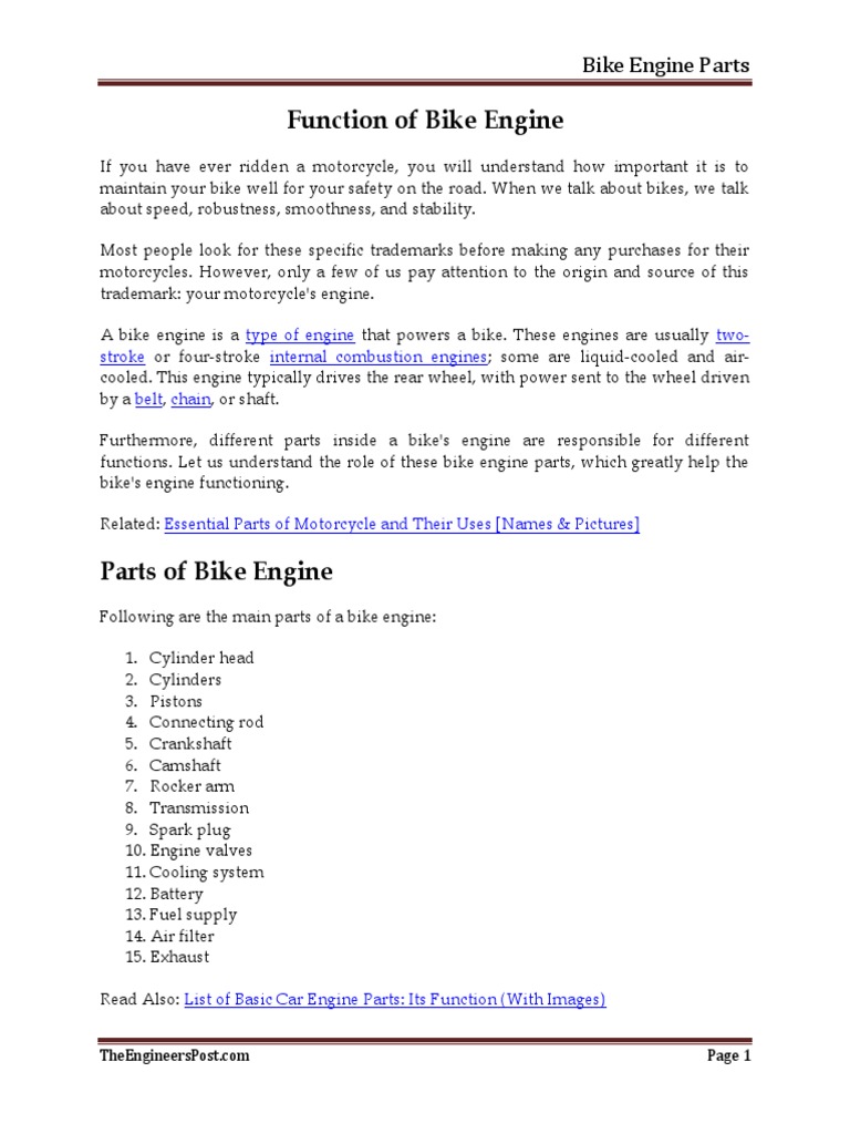 Bike Engine Parts | PDF | Internal Combustion Engine | Engines