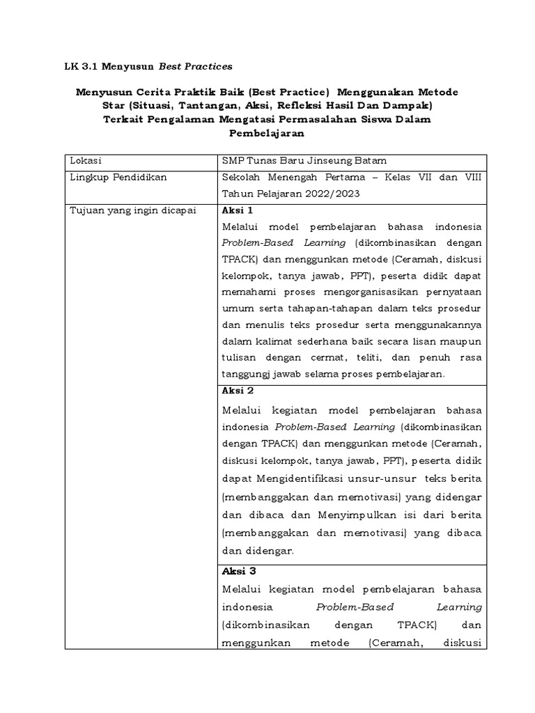 LK 3.1 Best Practice PPG Dalam Jabatan K2 2022 | PDF