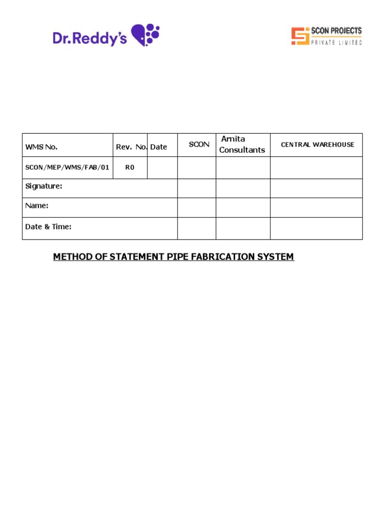 Method Statment of Fabrication Piping | PDF | Pipe (Fluid Conveyance ...
