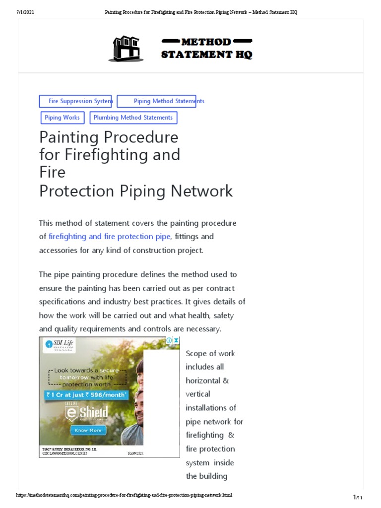 Painting Procedure For Firefighting and Fire Protection Piping Network - Method Statement HQ ...