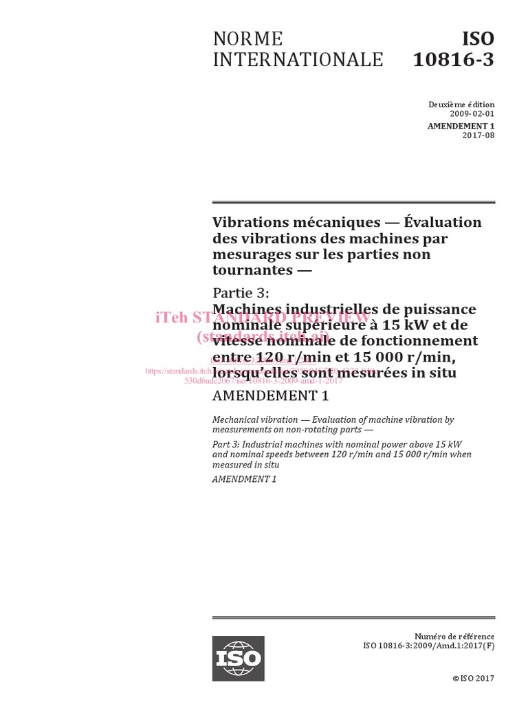 ISO 10816 3 2009 Amd 1 2017 | PDF | Organisation internationale de normalisation | Commission ...