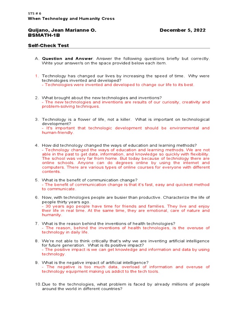 STS Quiz # 6 | Download Free PDF | Human | Intelligence