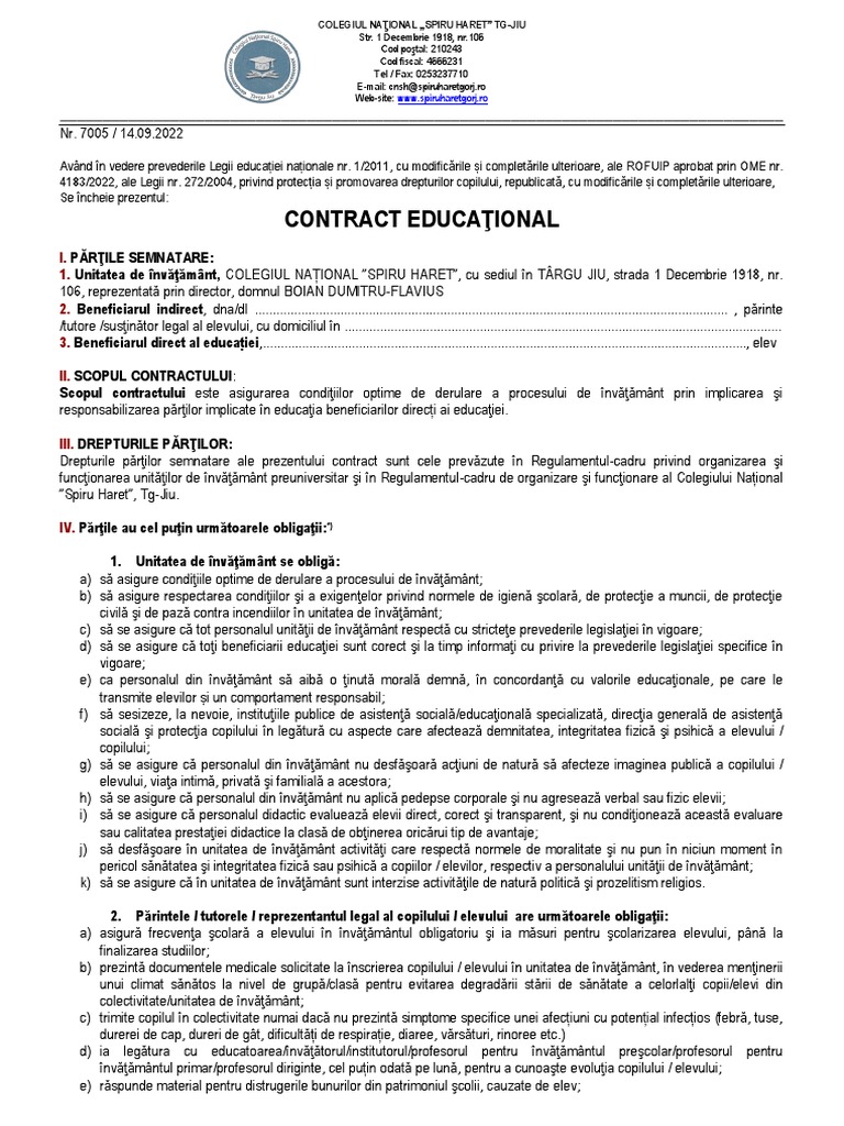 Contract Educational - 2022-2023 | PDF