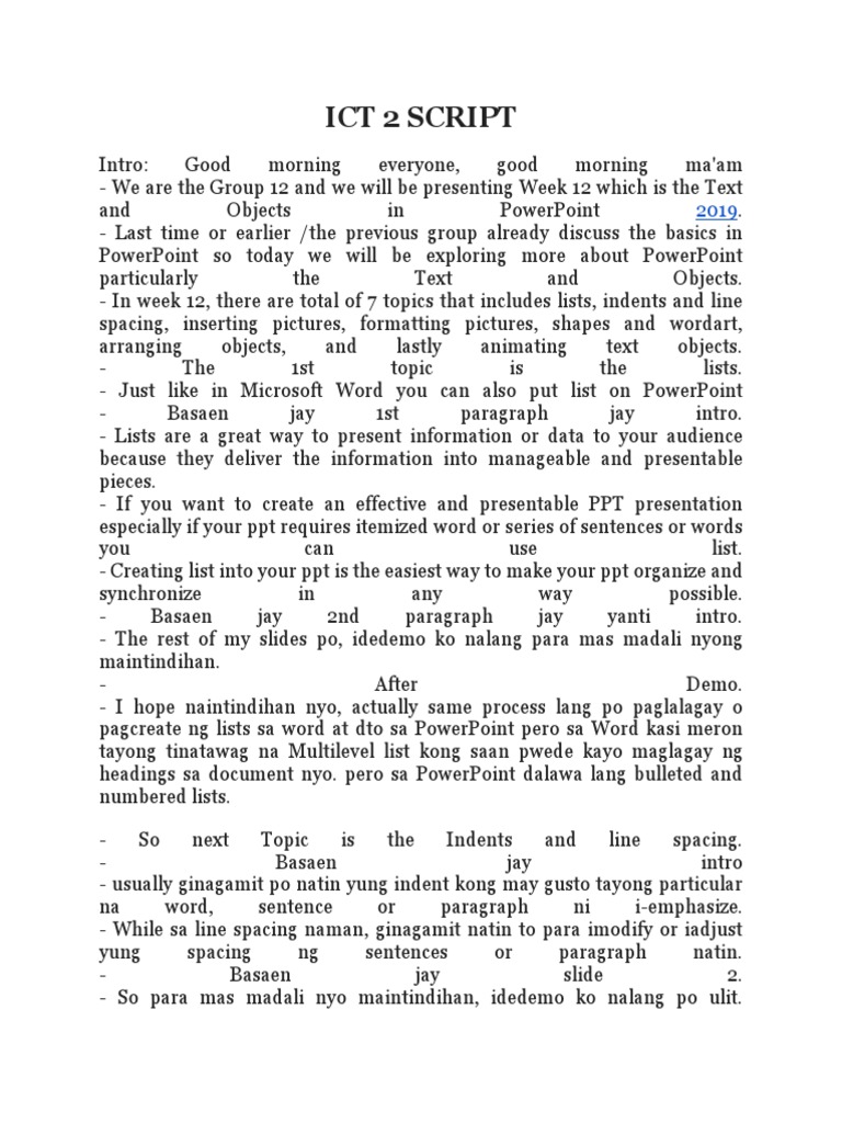 Ict 2 Script | PDF | Microsoft Power Point | Paragraph