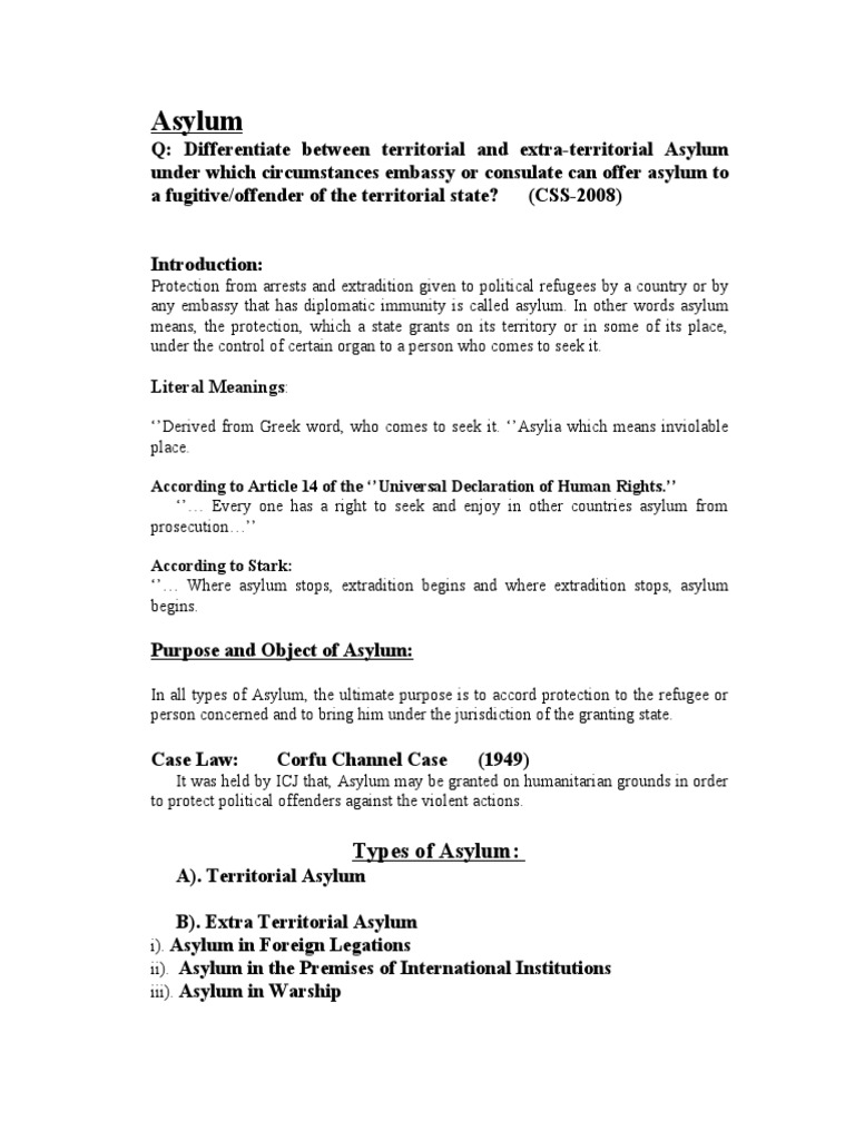 Asylum International Law | PDF | Right Of Asylum | Diplomatic Mission