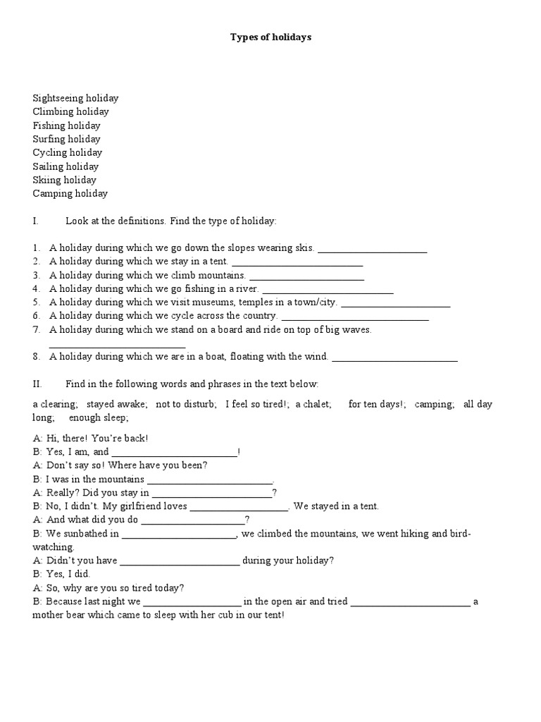 Holiday Types & Travel Vocabulary | PDF