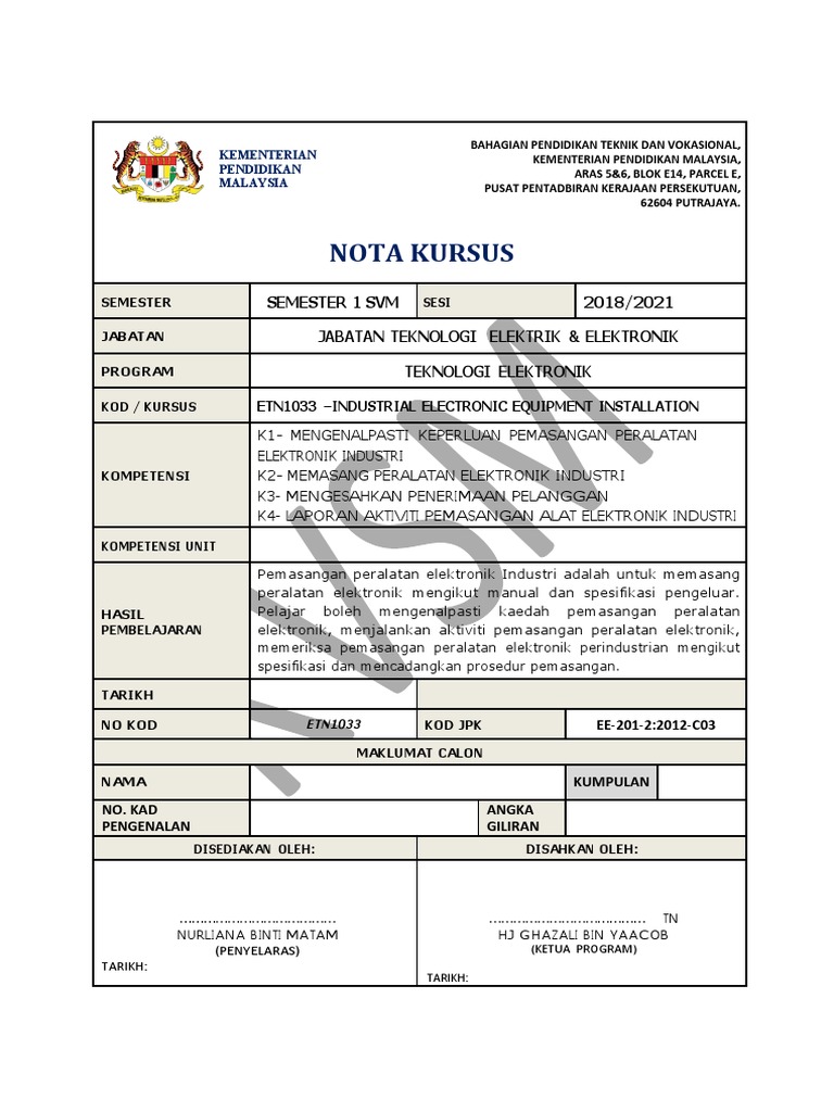 Contoh Nota Kursus Baru 2018 Etn1033 | PDF