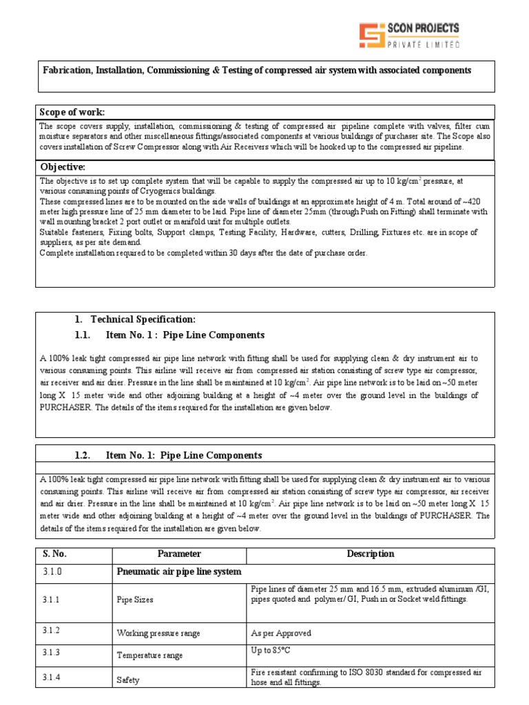 Compress Air Commissioning Procedure | PDF | Pipe (Fluid Conveyance) | Screw
