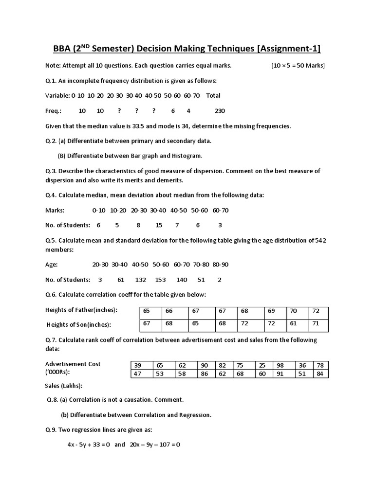 BBA Assignment 1 (DMT) | PDF | Median | Regression Analysis BBA Assignment 1 (DMT) | PDF | Median | Regression Analysis