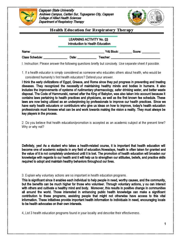 Learning Activity 3 Unit 3 | PDF | Tuberculosis | Health Education