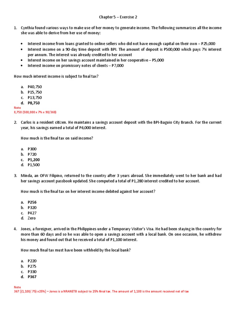 Chapter 5 - Exercise 2 | PDF | Interest | Income Tax