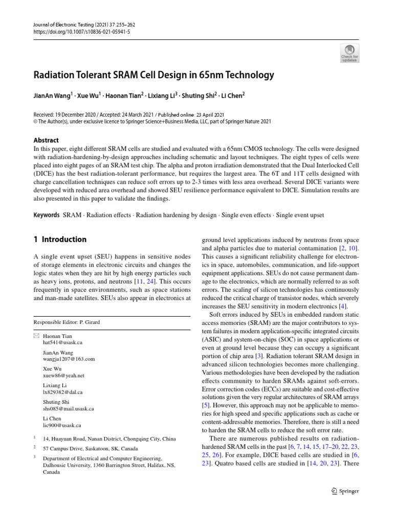 Radiation Tolerant SRAM Cell Design in 65nm Technology | PDF ...