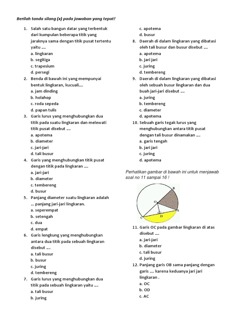Soal Mtk-Unsur Lingkaran | PDF