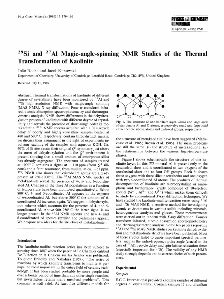 29 Si and 27 Al Magic Angle Spinning NMR | PDF | Nuclear Magnetic Resonance | Silicon