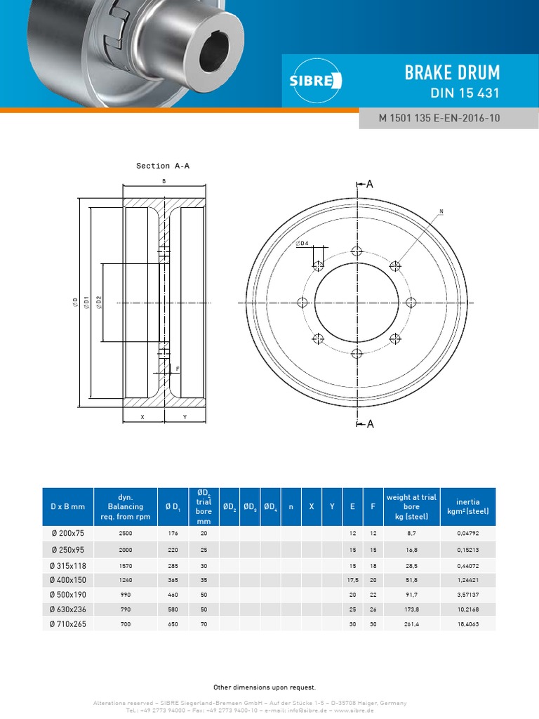 Sibre Data Sheet Couplings Brake - Drum Din 15431 1501135e | PDF
