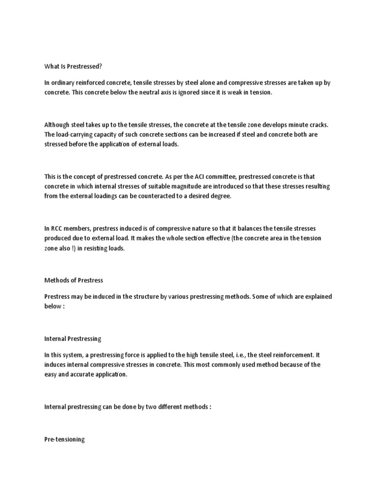 Prestressed Concrete Pre Tension And Post Tension Pdf Prestressed