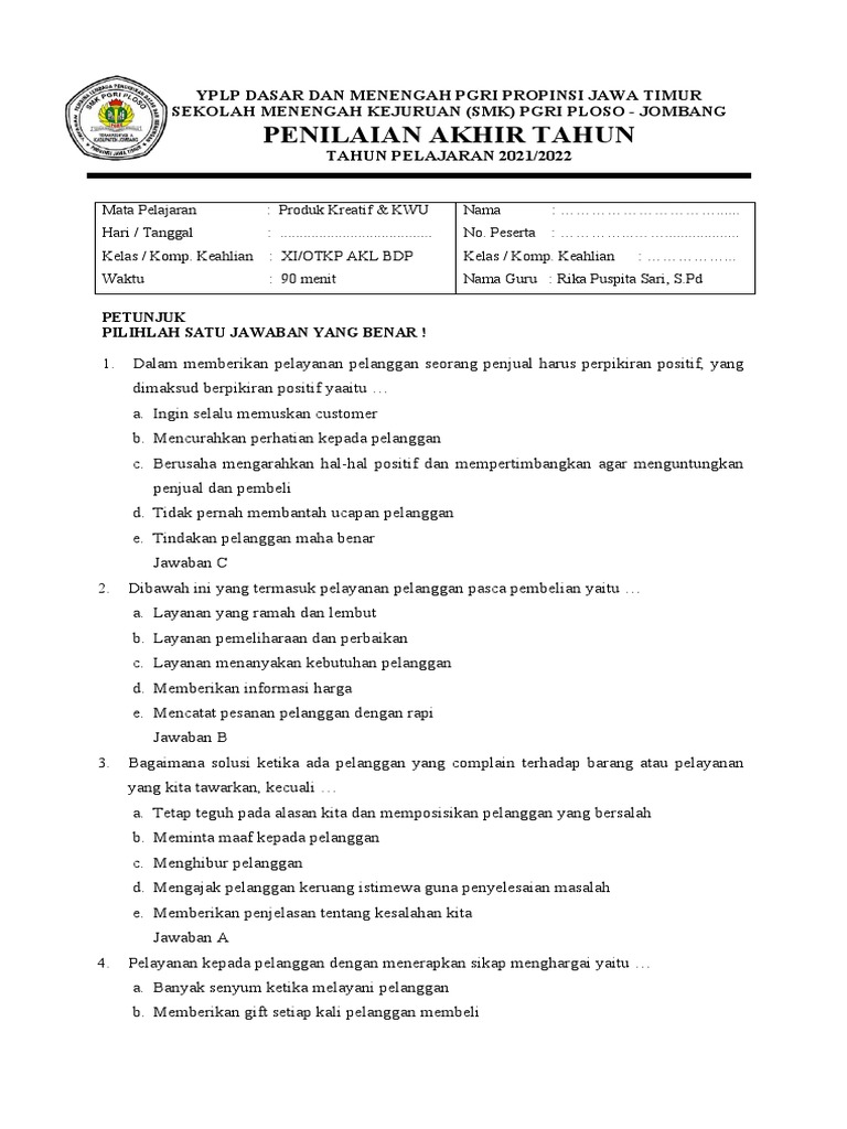 Soal Pat Pkwu Xi Otkp Akl BDP Burika | PDF