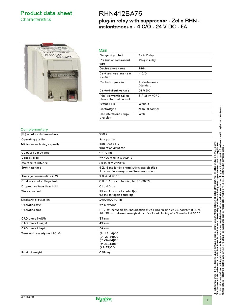 RHN412BA76 | PDF | Relay | Electric Power