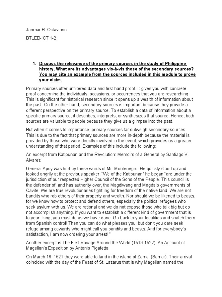 Unit2 Act4 PhilHistory | PDF | Philippines | Primary Sources