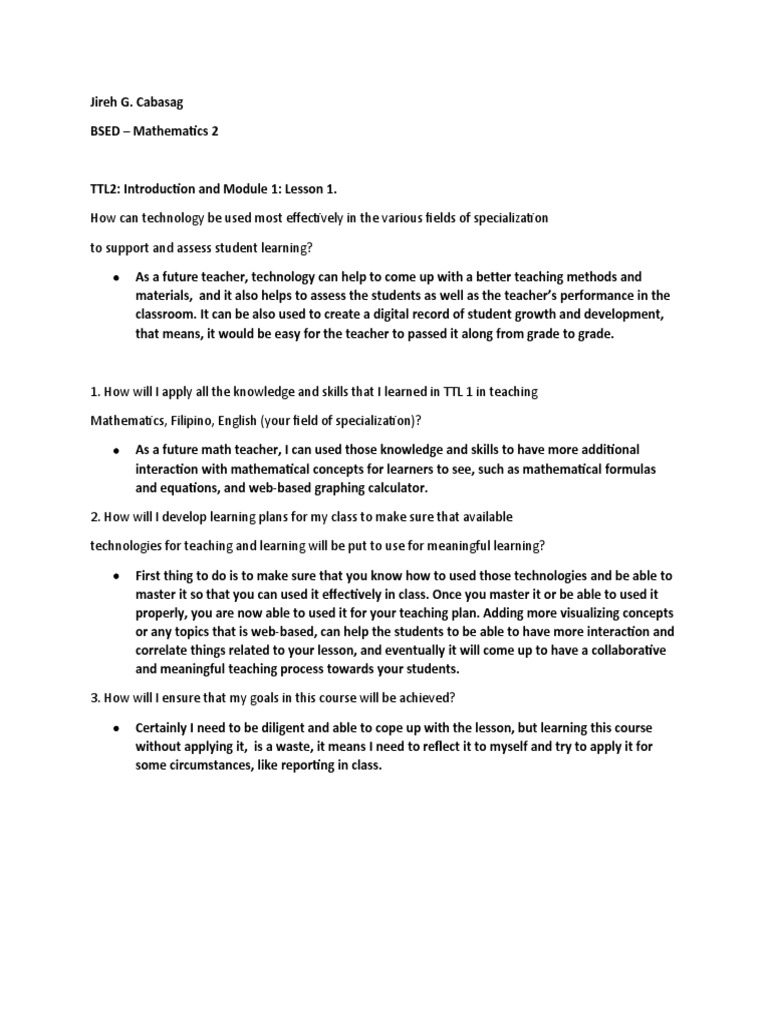 Cabasag, Jireh - Module 1 - Lesson 1 | PDF | Teaching Method | Learning