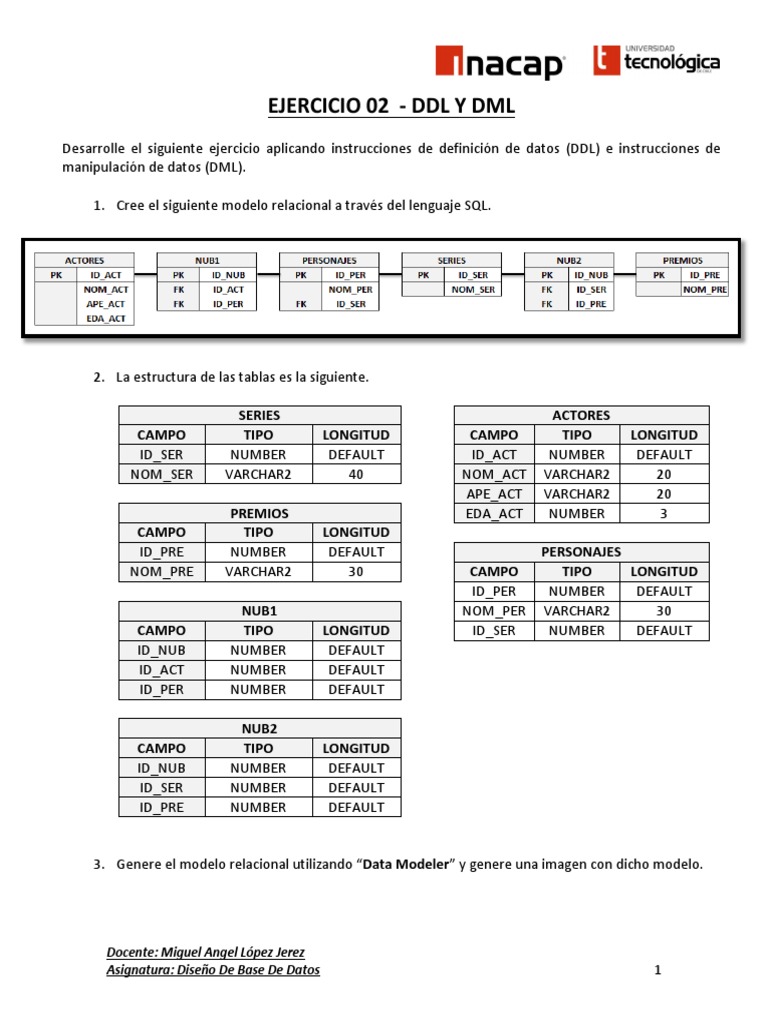 Ejercicio 02 - DDL y DML | Descargar gratis PDF | SQL | Bases de datos