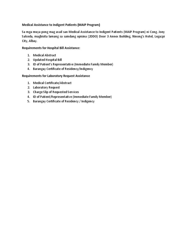 Medical Assistance to Indigent Patients | PDF