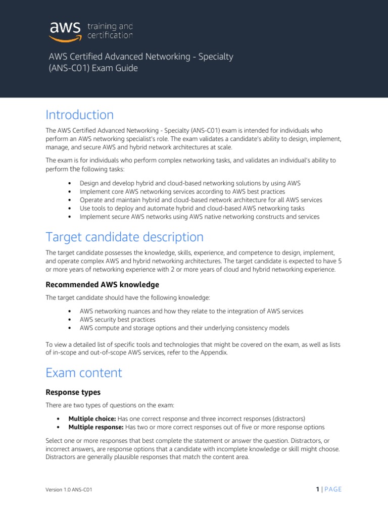 AWS Certified Advanced Networking Specialty - Exam Guide | PDF | Computer Network | Amazon Web ...