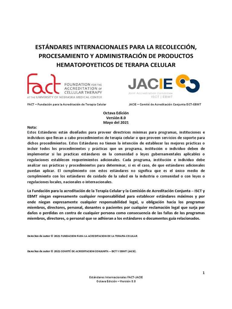 2022 FACT-JACIE Octava Edicion Completa Estándares Internacionales ...