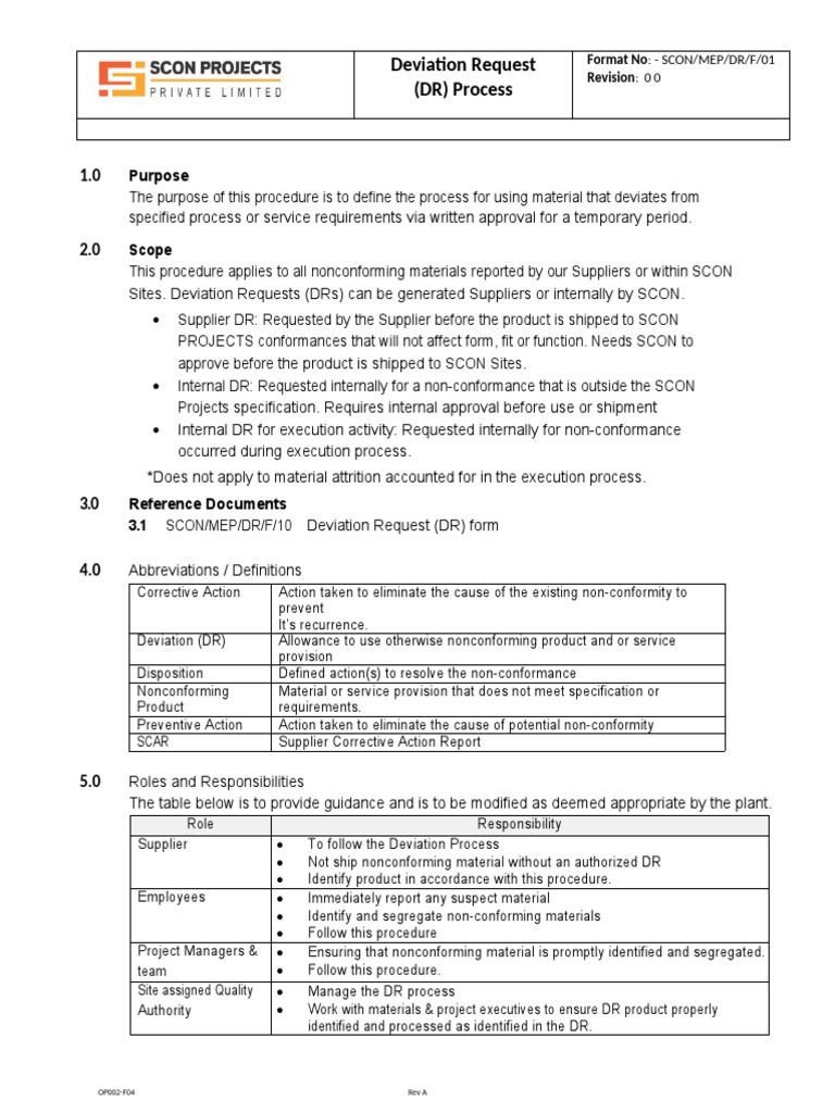 Deviation Request Process | PDF | Specification (Technical Standard) | Business