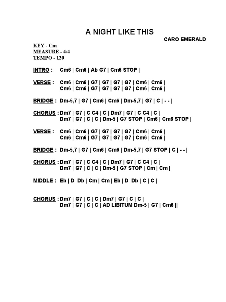 A Night Like This - Caro Emerald - Chords | PDF | Song Structure ...