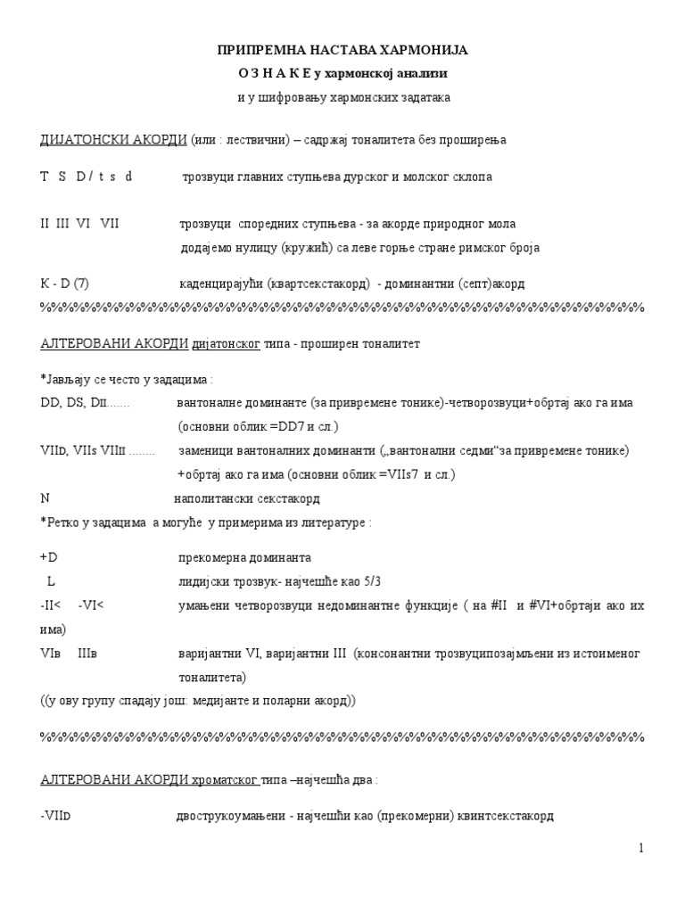 OZNAKE Harmonska Analiza I ?ifra PRIPREMNA NASTAVA 2022. | PDF