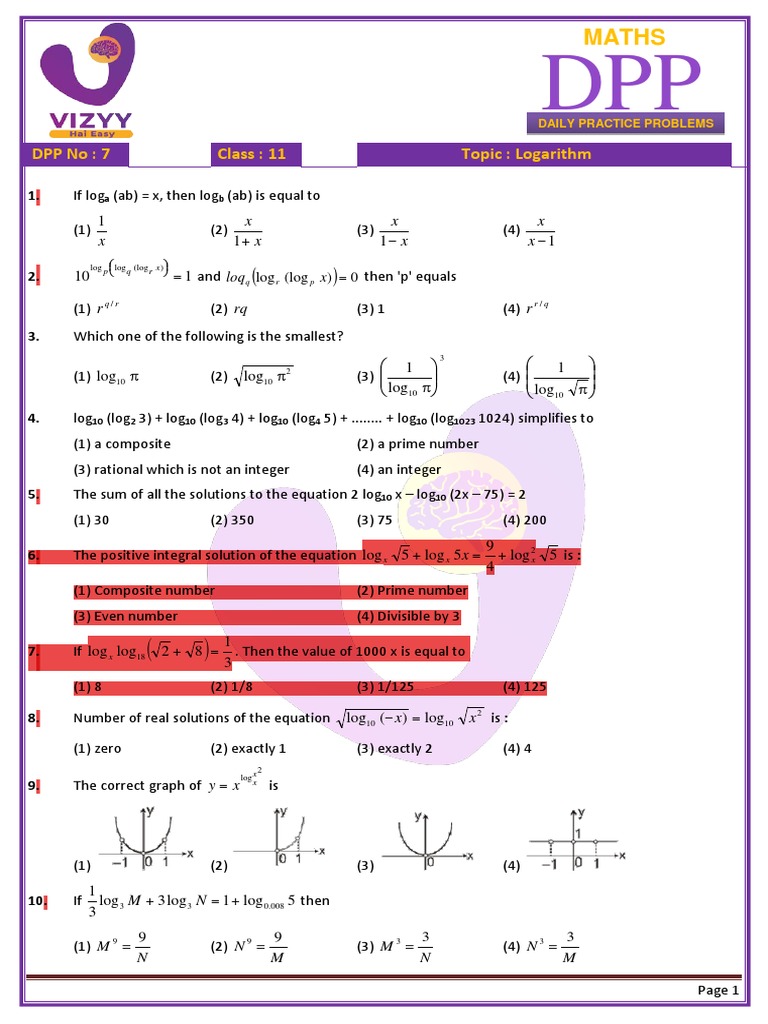 DPP 7 | PDF | Logarithm | Discrete Mathematics