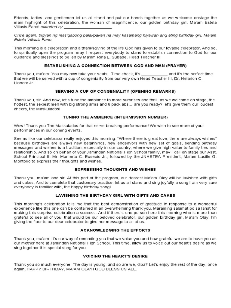 50th Birthday Emcee Script | PDF