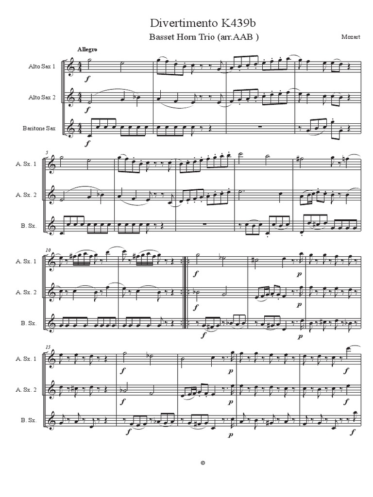 Mozart Trio K439b - Score (AAB Sax) | PDF