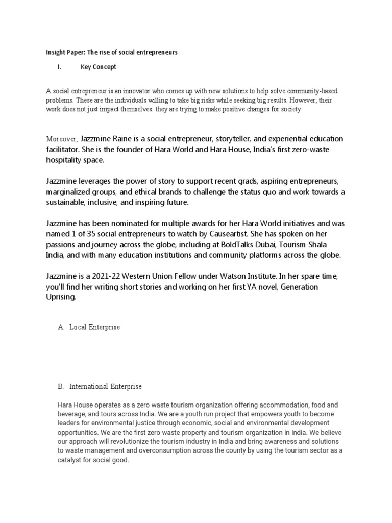 Insight Paper | PDF | Social Entrepreneurship | Entrepreneurship