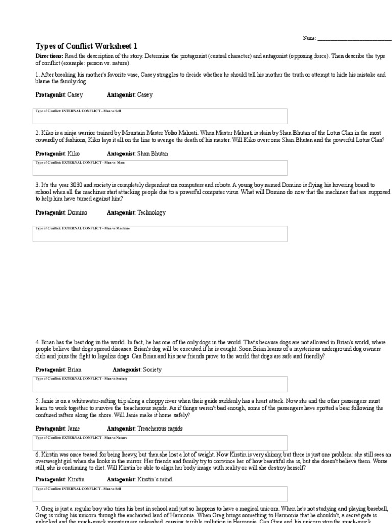 Types of Conflict Worksheet 1 | PDF | General Fiction