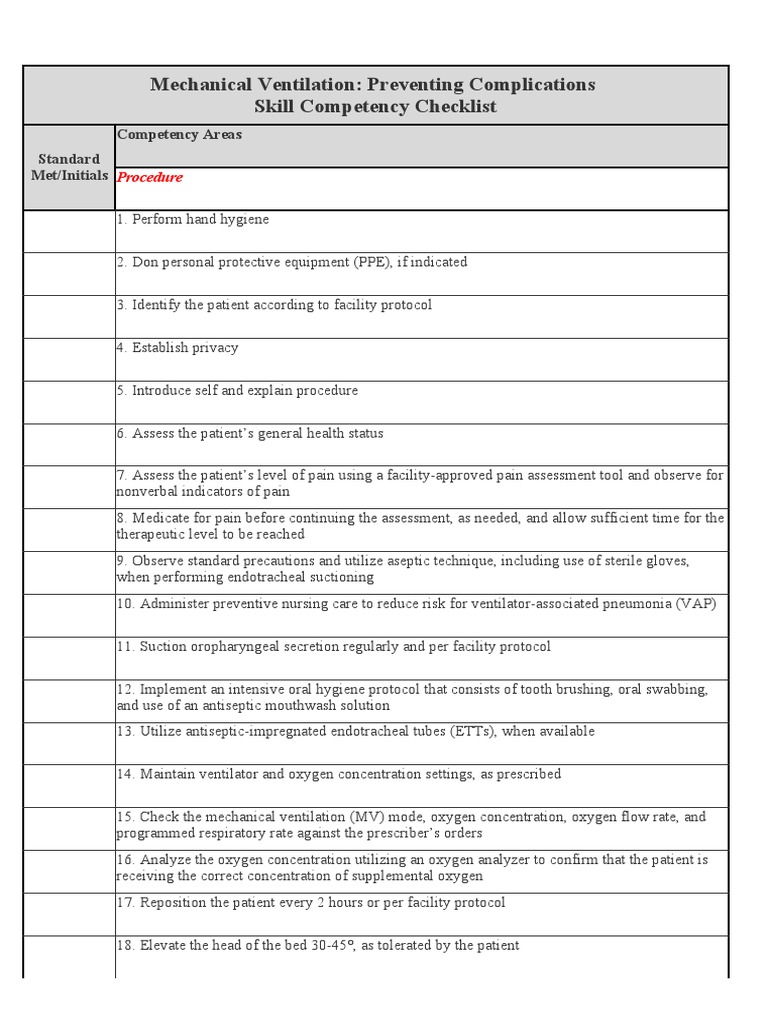 MV Skill Competency Checklist | PDF | Heart | Health Sciences