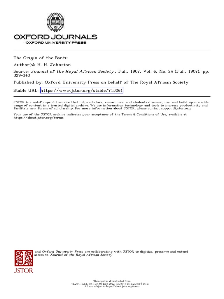 Origin of The Bantus | PDF | Swahili Language | West Africa