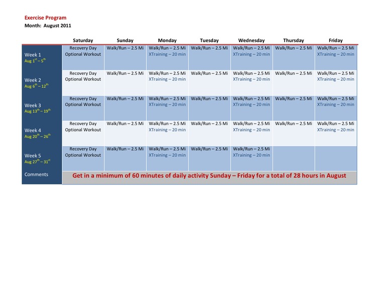 Exercise Calendar August 2011 | PDF