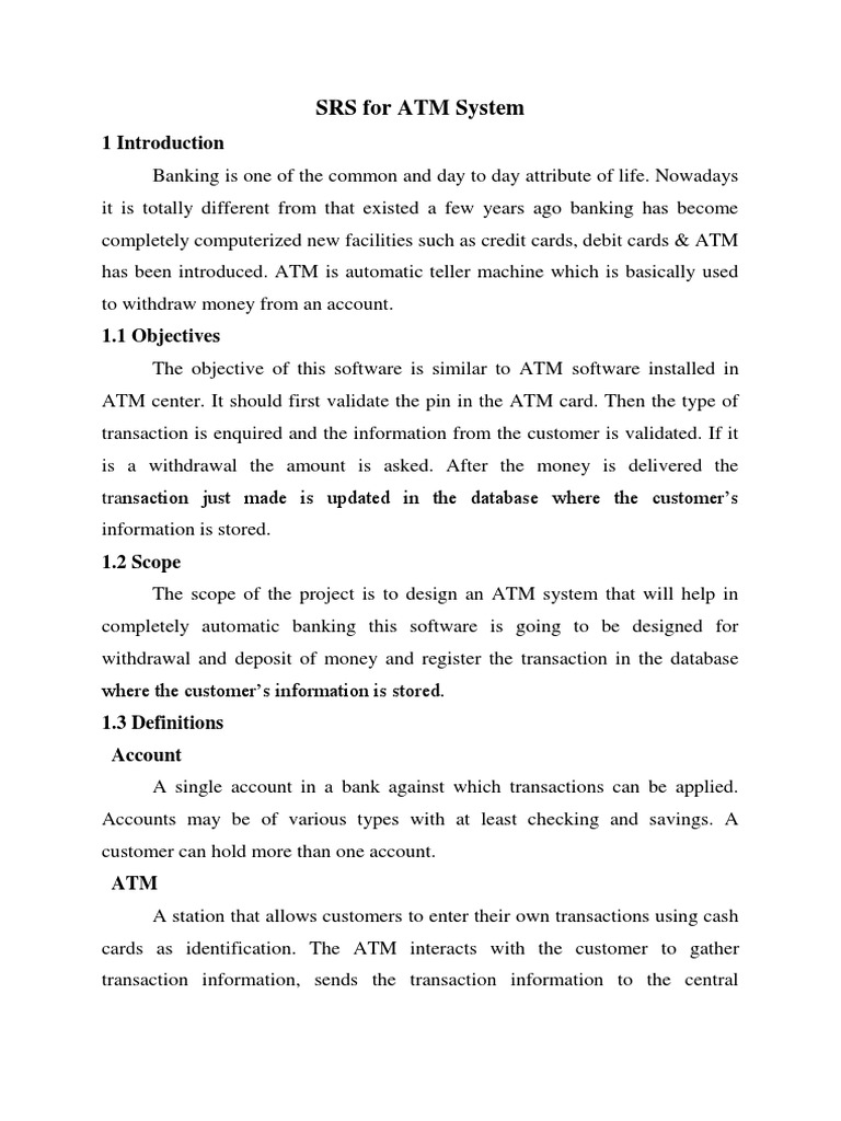 SRS For ATM System | PDF | Automated Teller Machine | Personal Identification Number