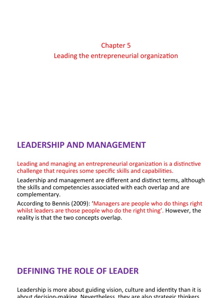 Chapter 5.leading The Entrepreneurial Organization | PDF | Leadership | Goal