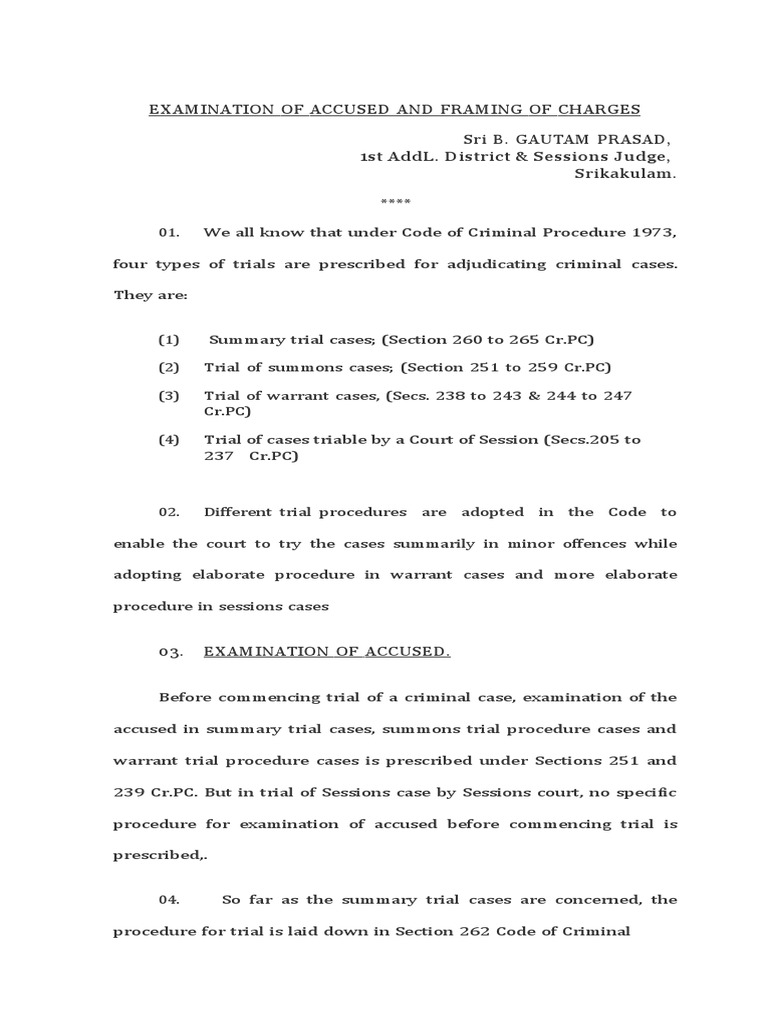 EXAMINATION OF ACCUSED AND FRAMING OF CHARGES | PDF | Criminal ...
