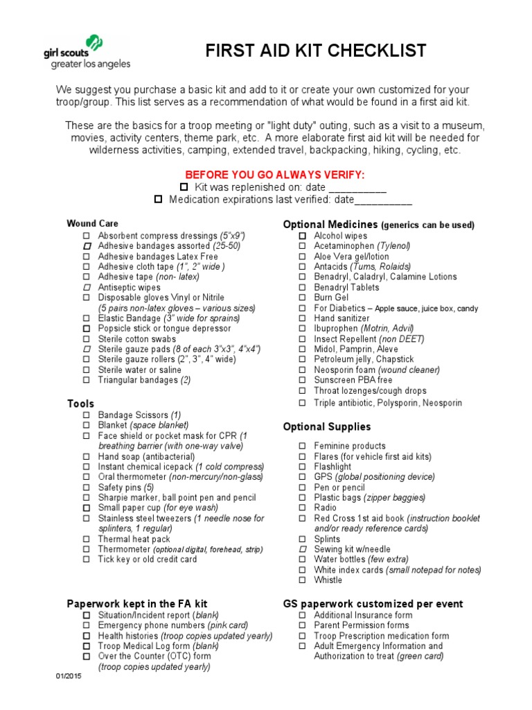 First Aid Kit Checklist