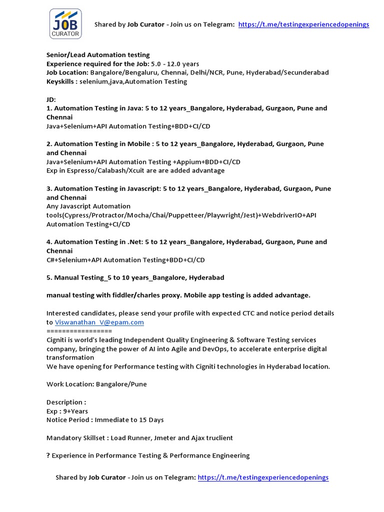 A Collection of Senior Automation Testing Roles with Requirements for ...