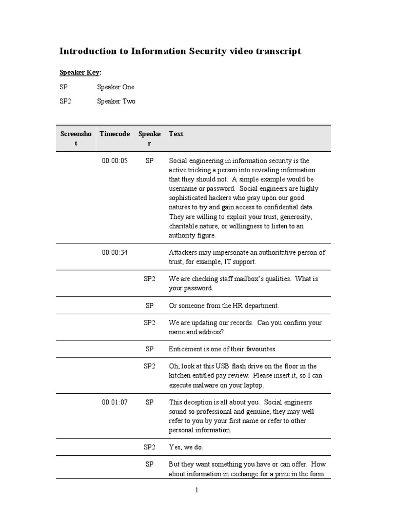 Information Security - Video Transcript | PDF | Social Engineering ...