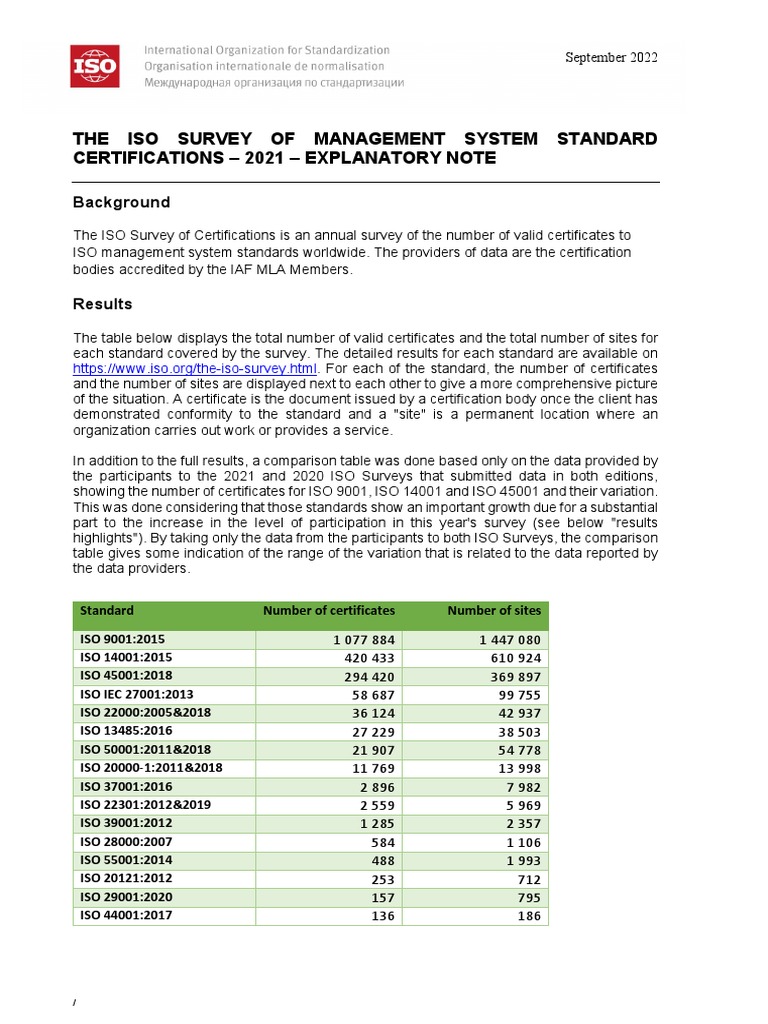0.explanatory Note and Overview On ISO Survey 2021 Results | PDF | Iso 9000 | International ...