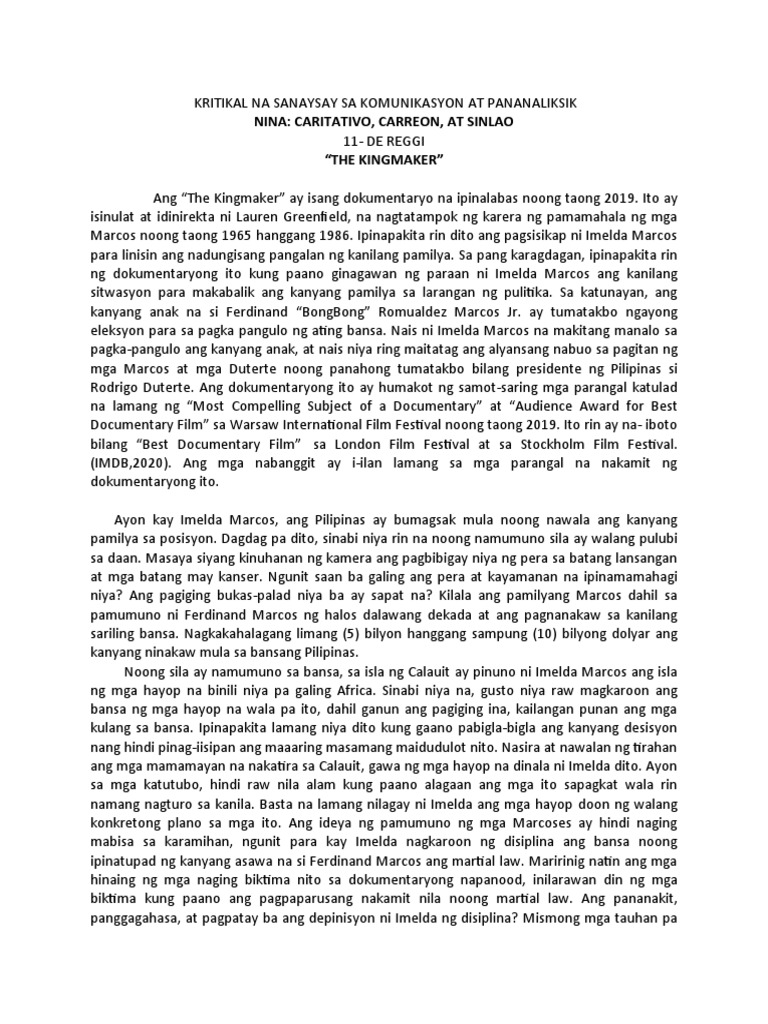 De-Reggi Carreon Caritativo Sinlao Kritikal-na-Papel | PDF