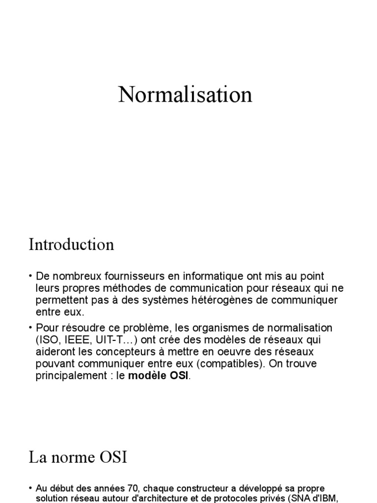 Normalisation | PDF | Modèle OSI | Réseau informatique